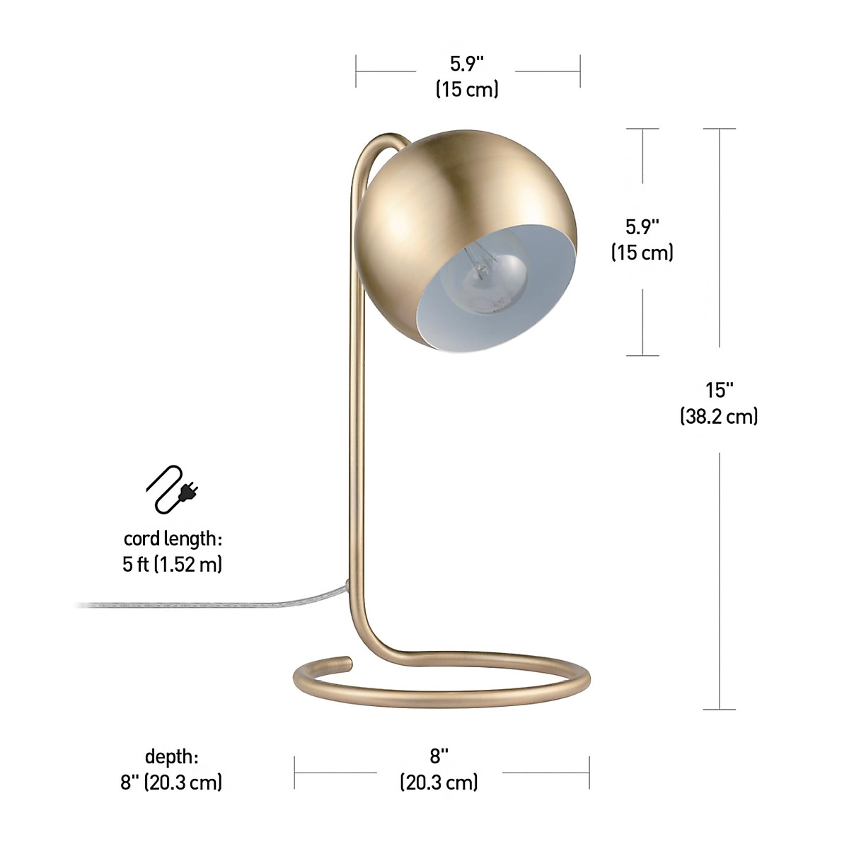 Globe Electric 52885 15" Desk Lamp, Matte Brass, White Inner Shade, Modern, Home Décor, Lamp for Bedroom, Home Office Accessories, Desk Lamps for Home Office, Desk Light, Desk Lamp White Shade