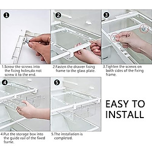 Colacoo Pull Out Fridge Drawer Organizer Refrigerator Drawer Organizer - Pull Out Fridge Shelf Storage Box Organizer with Handle for Egg Fruit Vegetable (Clear, No compartments)