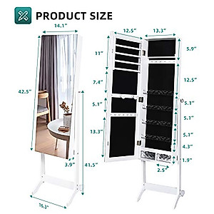 YITAHOME 2 in 1 Jewelry Cabinet with Full Length Mirror, Standing Large Capacity Jewelry Armoire Organizer with 2 Drawers, 3 Angle Adjustable, White