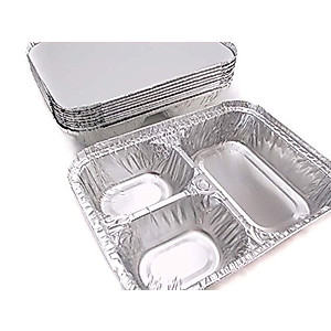 Disposable Aluminum 3 Compartment T.V Dinner Trays with Board Lid #210L (100)