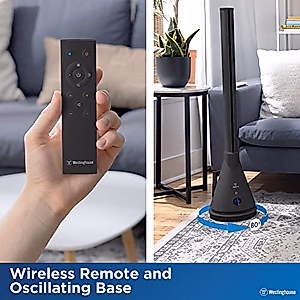 Westinghouse All Season Electric Fan 40 Inches With Heater | Minimalist Heated Bladeless, Oscillating With Remote Control (Black)