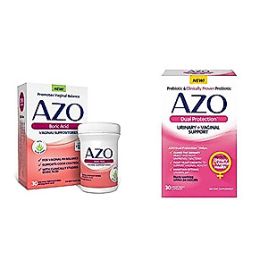 AZO Boric Acid Vaginal Suppositories, 30 Count + AZO Dual Protection, 30 Count, Urinary + Vaginal Support*