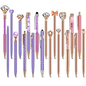 Yingzhao 20 Pcs Ballpoint Pens Set Metal Crystal Diamond Pen Liquid Sand Glitter Pen Pretty Cute Pens for Journaling Black Ink Retractable Fancy Pens Gifts for Women School Wedding (Purple, Rose Gold)