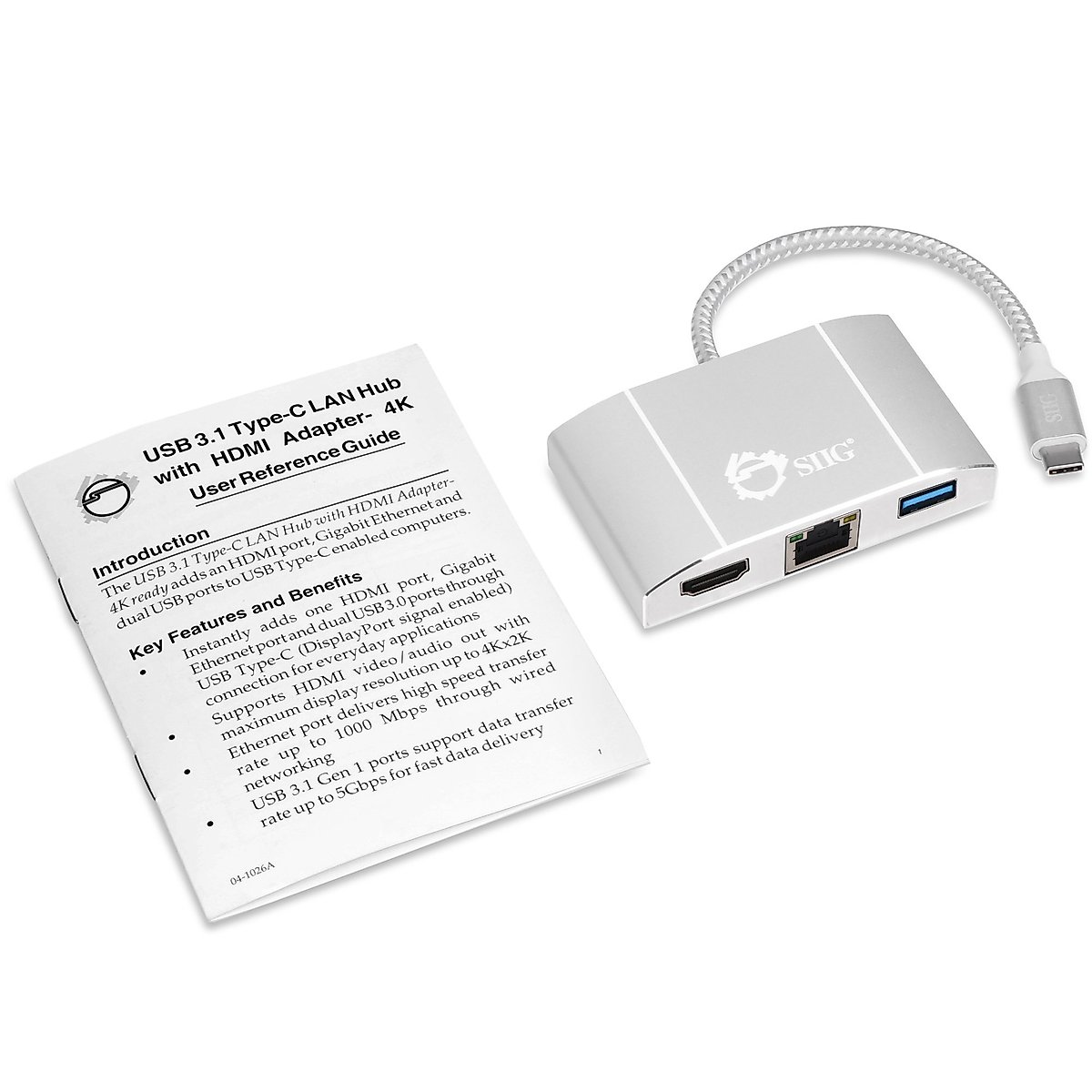 SIIG USB 3.1Type C (USB C) Thunderbolt 3 to Gigabit Ethernet LAN Network and HDMI Adapter Hub with USB 3.0 Type A, Gigabit Etherent and HDMI output - 4K ready (JU-H30712-S1)