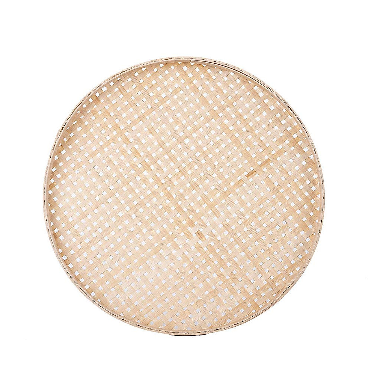 TimesFriend (Only by Bulk) 100% Handwoven Flat Wicker Round Fruit Basket Woven Food Storage Weaved Shallow Tray Bin Vegetable Organizer Holder Bowl Decorative Rack Display (18cm/7")