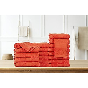 Ample Decor Wash Cloths Pack of 20, Oeko Tex Certified 600 GSM 100% Cotton Soft Absorbent, Premium Quality Durable Machine Washable, Ideal for Bathroom, Pool, Hotel, Spa – Orange