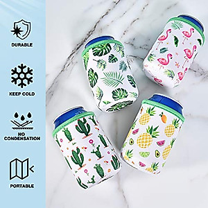 Set of 4 Neoprene Can Sleeves - Collapsible Thermocoolers Can Cooler Sleeves Tropical Summer Soda Beer Caddies for Weddings Bridal Shower Birthday Beach Bachelorette Parties