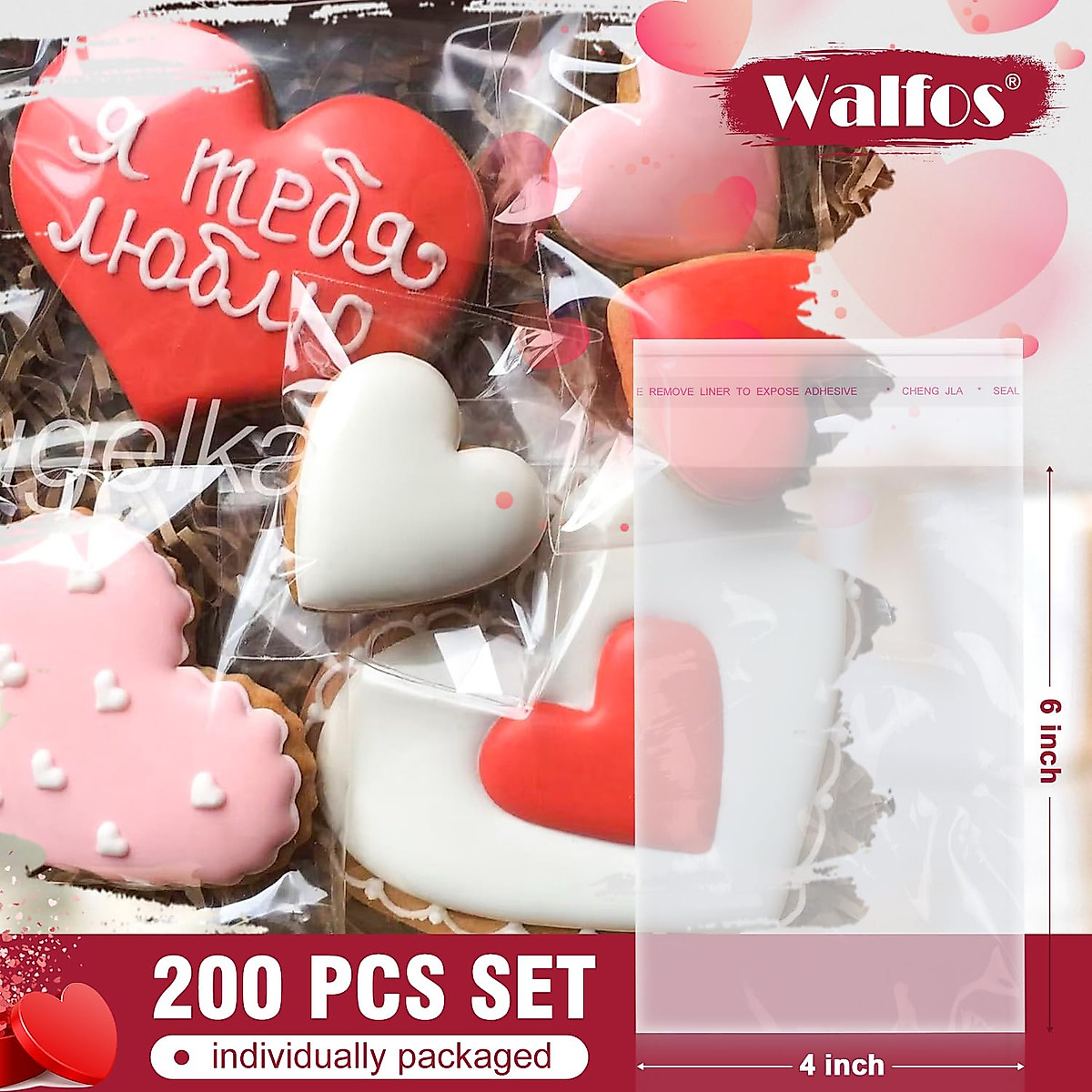 Walfos Clear Cellophane Bags, 4x6 Inch Transparent Soap Bags, Soap Wrappers for Homemade Soap Craft Gift Box Suitable for Packaging Gift & Cookies, Candy etc(200pcs