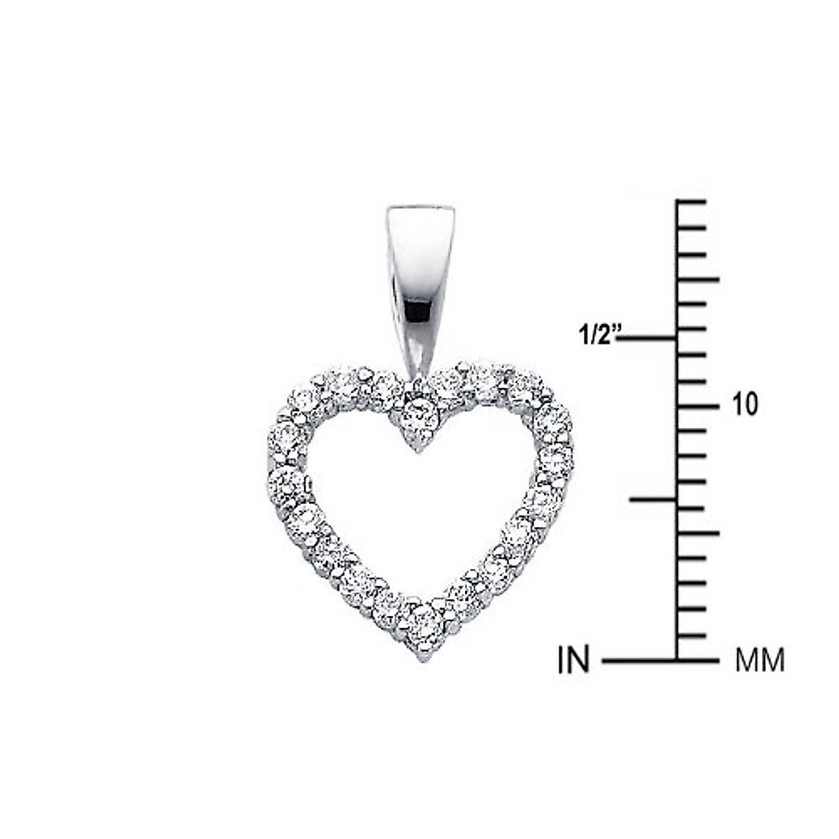 14k REAL White Gold CZ Open Heart Charm Pendant