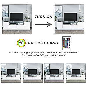 Harper & Bright Designs TV Stand with Tempered Glass, Modern High Gloss Entertainment Center for TVs Up to 70¡±, TV Cabinet with Storage and LED Color Changing Lights for Living Room, White