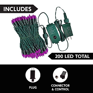 Joiedomi 200 LED Purple Halloween String Lights with 8 Modes 65.2FT Green Wire for Indoor Outdoor Holiday Décor Halloween Event Decoration, Tree, Eaves, Haunted House Theme Party