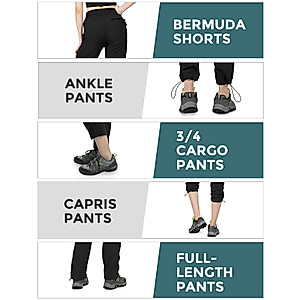 Wespornow Women's-Hiking-Pants Convertible-Zip-Off-Quick-Dry-Pants for Cargo, Camping, Travel, Outdoor, Fishing, Safari (Black, Large)