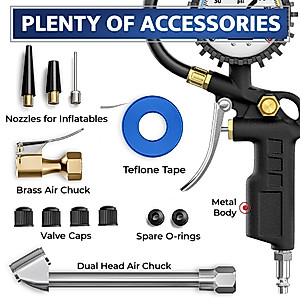 Tire Inflator with Pressure Gauge – Large Glow Dial, Swivel Air Chuck with Gauge and Air Compressor Accessories – 100 PSI