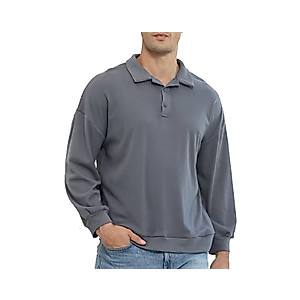 Mens Outdoor Polo Shirt Thick Golf Pullovers Long Sleeve Skin Friendly Thermal Fabric 2XL Grey