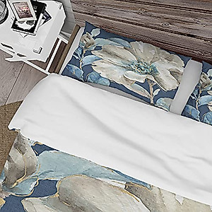 DesignQ Indigold Watercolor Flower I Traditional Duvet Cover Set, Blue Duvet Cover Set King, Floral Bedding Set of 3 Pieces, All Season Traditional Bedding Sets King