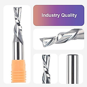 SpeTool Spiral Downcut Router Bits with 3/8 inch Cutting Diameter, 1/2 inch Shank HRC55 Solid Carbide CNC End Mill for Wood Small Cut, Carving
