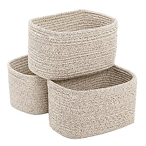 R RUNKA Small Cotton Rope Storage Basket Set of 3-11"x7"x7" Perfect Woven Baskets for Storage, Ideal Storage Baskets for Organizing Toys, Towels, and More - Baskets for Shelves and Home Decor（Beige）