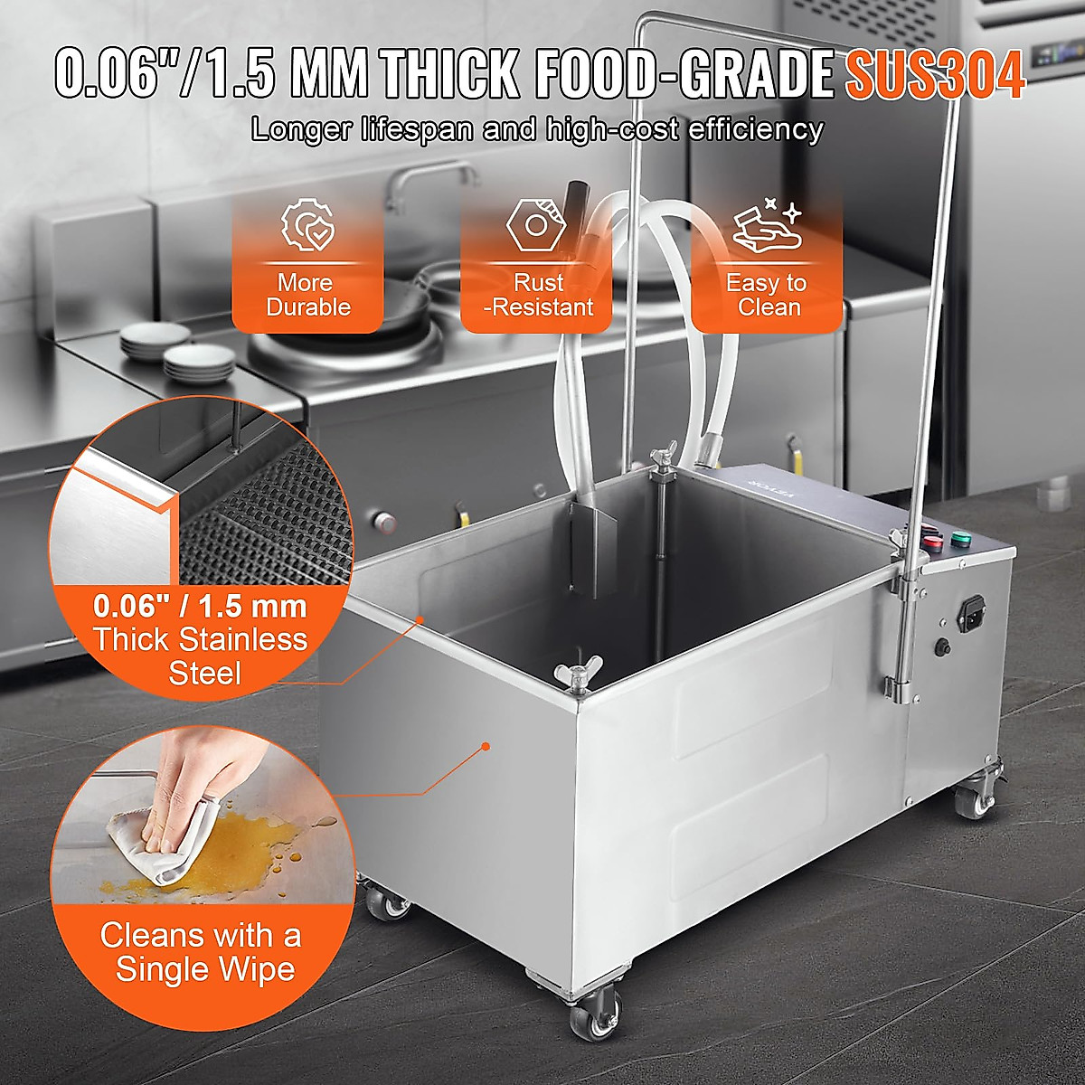 VEVOR Deep Fryer Filter 38 L/80 LBS/10 Gal, Frying Oil Filter System Machine 300W, Deep Fryer Oil Filter 10 L/min, Cooking Oil Filter Pump & Oil Hose, Mobile Fryer Filter 110V Kitchen Restaurant