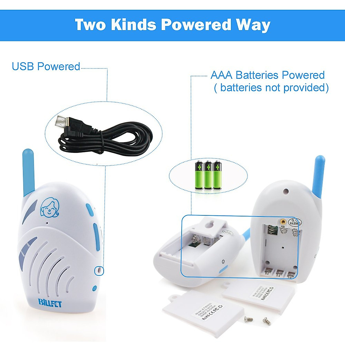 Audio Baby Monitor Intercom walkie-Talkie Two-Way Portable USB Charging