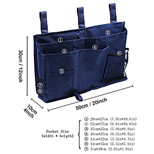 Bunk Bedside Caddy - Hanging Storage Organizer for Books, Phones, Tablets, Accessory and TV Remote - Best for Headboards, Bed Rails, Dorm Rooms, Bunk Beds, Apartments, Bathrooms & Travel (Blue)