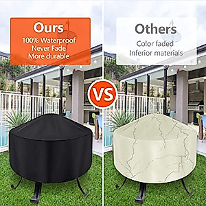 Vodche Fire Pit Cover Round for Fire Pit 22 Inch - 32 Inch, 420D Heavy Duty Outdoor Fire Pit Cover Full Coverage Patio Outdoor Fireplace Cover, Waterproof, Dustproof and Anti UV, Fit All Seasons