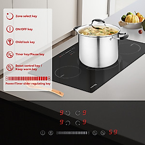 Induction Cooktop 30 Inch,4 Burner Electric Stove with Power Boost Smooth Surface Ceramic Glass,Black,220-240V,Shutdown,Timer,Pause,Child Lock,Drop-in,Hot Plate Cooktop,Electric Induction Burner,7200W