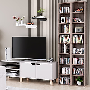 PUPL 8-Tier Media Tower Rack, CD DVD Storage Organizer Cabinet with Adjustable Shelves, 11.6 x 9.3 x 70.9 Inches Slim Wood Look Bookshelf Display Bookcase for Home Office, Oak