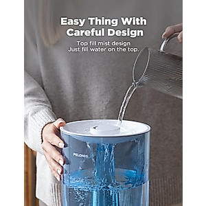 Pelonis Warm and Cool Mist Humidifiers for Bedroom Large Room Home and Baby | Ultrasonic Cool and Warm Mist Humidifier for Plants | Essential Oil Diffuser|4L Tank| Night Light| White