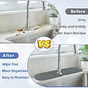 LOPNUR 2 Pack Faucet Mat for Kitchen Sink, 24 inch Long Kitchen Sink Splash Guard Behind Faucet, Thicken Sponge Microfiber Faucet Absorbent Mat, Machine Washable Faucet Splash Catcher, Gray