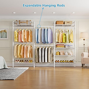 Timate L3 L Shape Garment Rack Heavy Duty Clothes Rack for Hanging Clothes, Expandable Industrial Pipe Wall Mounted Clothing Rack, Adjustable Corner Closet Wardrobe Closet Kit Closet Systems, White