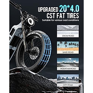 eAhora Juliet 60AH 1000W Electric Bike for Adults, 140 Miles+ Long Range Electric Bike, 20 * 4.0 Fat Tire Electric Mountain Bike, Longer Trip, Commuting, Delivery