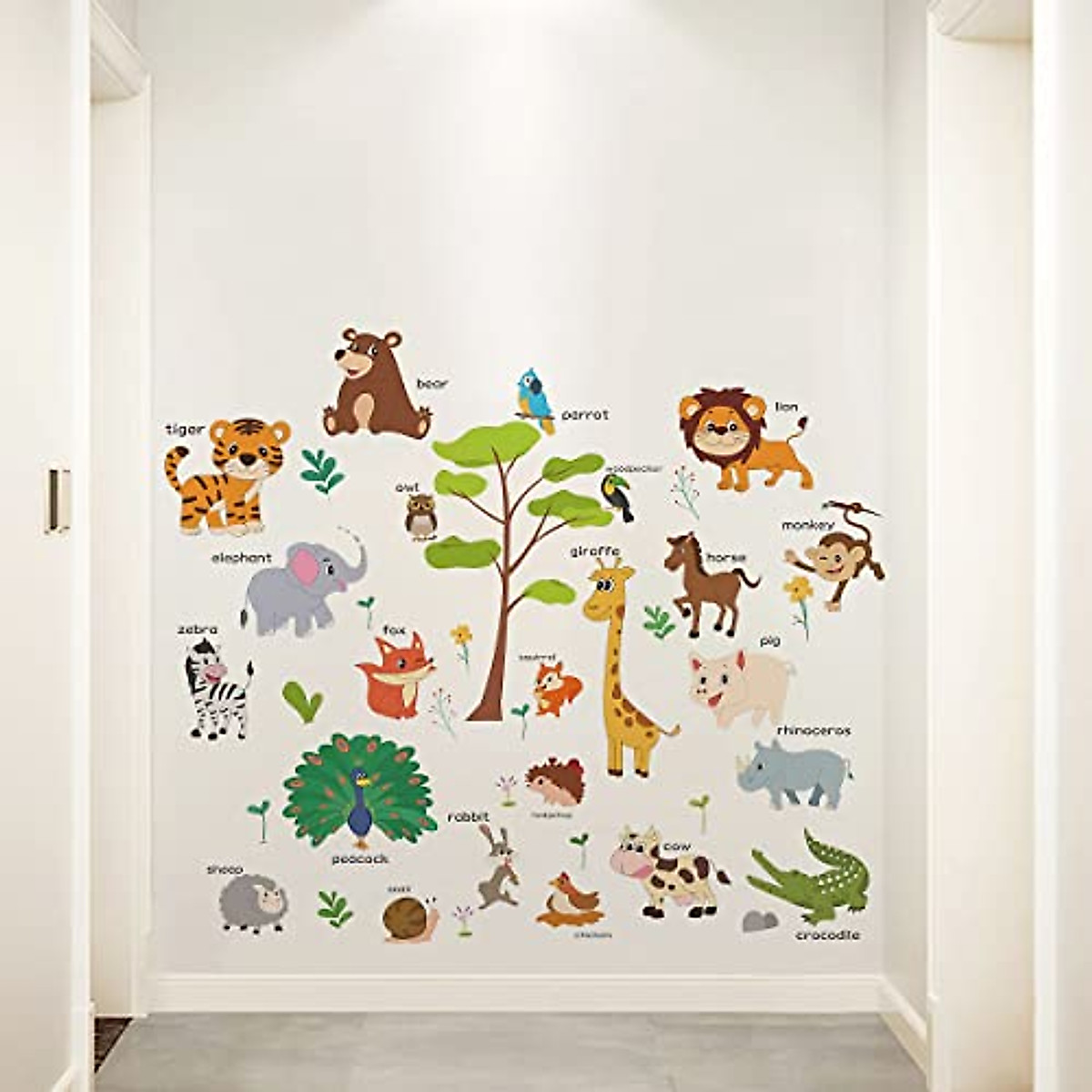 Animals Educational Wall Decals Kids Large,Kids Bedroom Wall Stickers,Peel and Stick Removable Wall Decors for Daycare,Boy Room,Girl Room,Nursery, Baby Room,Bedroom,Playroom.
