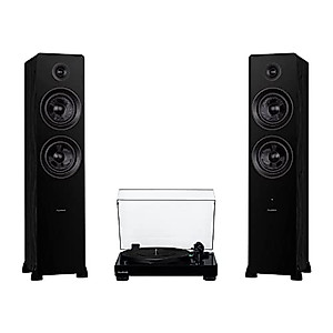 Fluance RT81 Elite High Fidelity Vinyl Turntable (Piano Black) with Ai81 Powered 2-Way Floorstanding Speakers (Black Ash) Diamond Stylus, Belt Drive, Built-in Preamp, 150W Class D Amplifier, Bluetooth