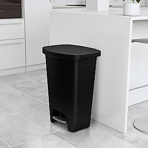Glad 13 Gallon Trash Can, 2 Pack | Plastic Kitchen Waste Bin with Odor Protection of Lid | Hands Free with Step On Foot Pedal and Garbage Bag Rings, Black, 2 Count