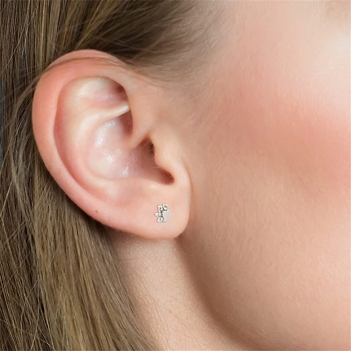 18g Mini Paw Print CZ Stud Earrings Sterling Silver Cartilage Tiny Ball Screw Back Small Studs Hypoallergenic Tragus Helix Cute Animals Dainty Sleeper Stud Earrings for Women Daughter Pet Lovers (silver)