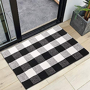 Buffalo Plaid Rug | Buffalo Check Outdoor Rug | Black and White Checkered Outdoor Rug | Front Door Mat | Porch, Kitchen & Indoor Rugs | Cotton Welcome Rug | Washable 24x36 Inches + Bonus Anti-Slip Mat