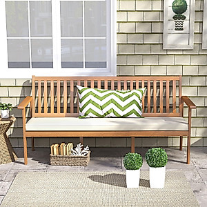 Tangkula Outdoor 3-Seat Wood Bench, 64 Inches Extra Long Acacia Chair w/Seat Cushion, Slatted Seat & Backrest, Patio 3-Person Bench Seat for Backyard, Porch, Balcony