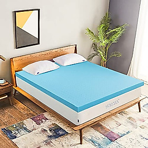 subrtex 2 Inch Memory Foam Mattress Topper Queen Gel-Infused Cooling Pad Pressure Relief Ventilated Bed Mattresses Topper, CertiPUR-US Certified,Blue