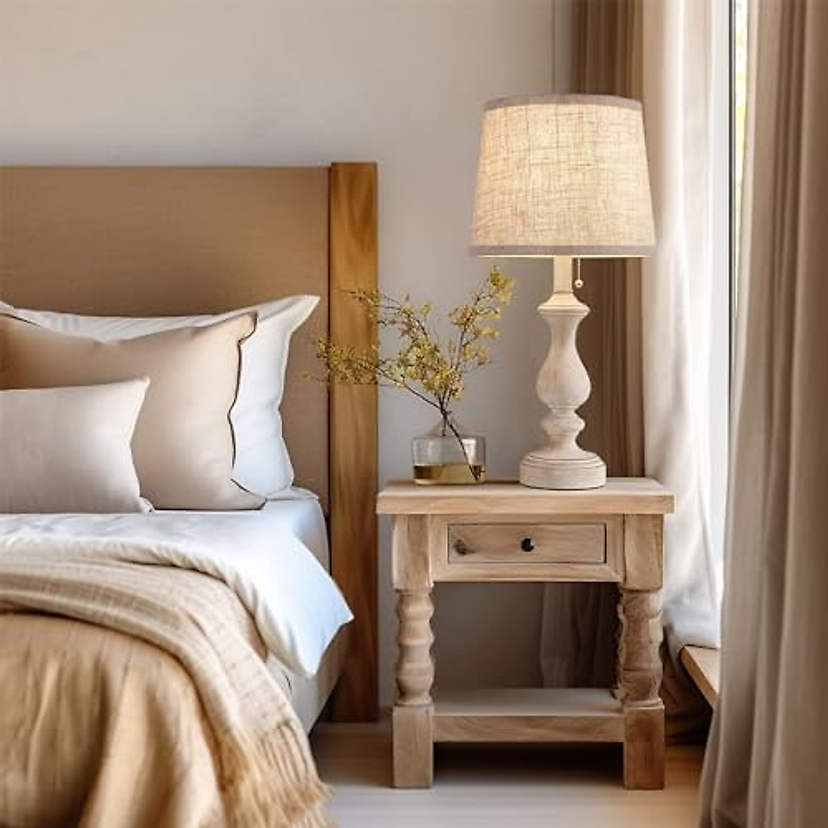 Drawealth Farmhouse Bedside Table Lamp with USB Charging Ports Traditional Bedroom Lamps for Nightstand Set of 2 White Table Lamp for Living Room Study Room Washed Finish, Bulbs Not Included