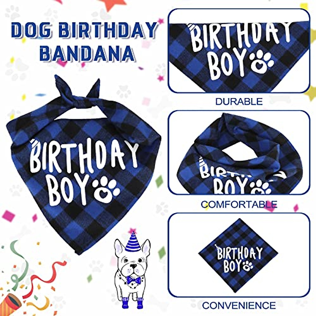 Dog Birthday Party Supplies Birthday Boy Girl Cake Bandana Triangle Scarf Clothes Shirt Cute Hat, Bow Tie Collar with 0-8 Numbers for Dog Puppy 1st Birthday Outfit (Elegant Style)
