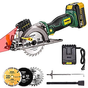 TECCPO Cordless Circular Saw 4-1/2", with 20V 4.0Ah Battery & Fast Charger, 4500RPM, 3 Blades + POPOMAN Cordless Circular Saw 6-1/2", with 20V 4.0Ah Battery & Fast Charger, 4300RPM, 2 Blades
