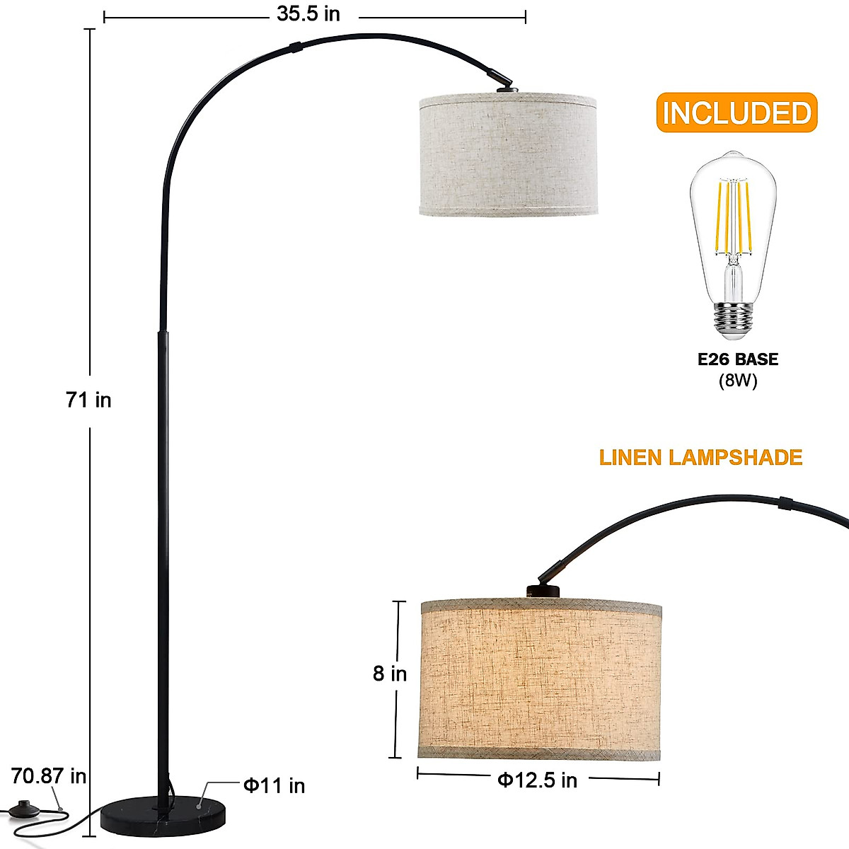 3 Lights Arc Floor Lamps for Living Room, Modern Tall Standing Lamp With Beige Shades & Heavy Base, Mid Century Tree Floor Lamp Multi-Arm Trilage Arched Floor Lamp for Bedroom Lounge Home Office