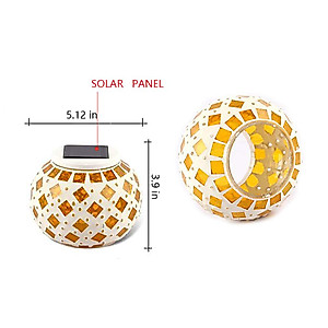 AMZSTAR Waterproof Color Changing Table Lamp, Solar Powered Mosaic Glass Ball LED Garden Lawn Night Light Lamps, Party Lights for Home,Yard, Indoor,Outdoor Decoration Lights (Yellow Square)