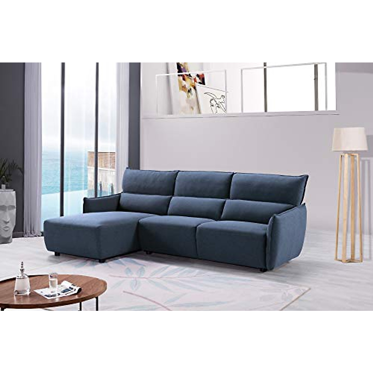 American Eagle Furniture AE-L550 Modern Fabric Upholstered Right Facing Sectional, 98", Blue