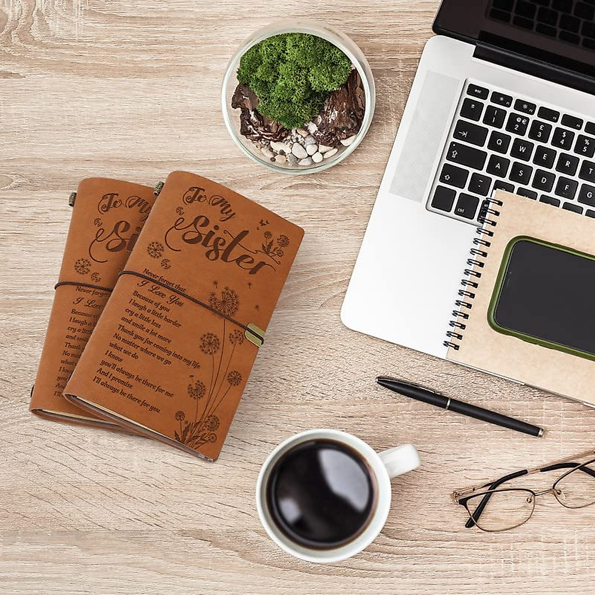 Sister Christmas Gifts from Sister- to My Sister Leather Journal, 140 Page Refillable Journal Notebooks, Big Sister gfits- Back to School Graduation Gifts for Sister from Sister Brother