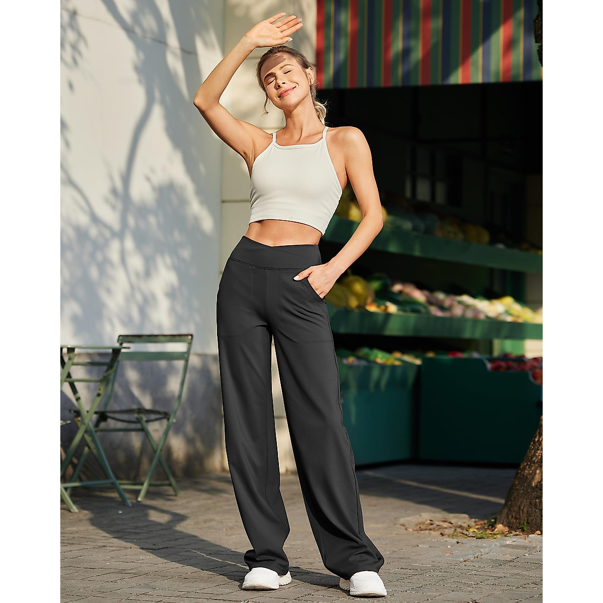 G4Free Wide Leg Pants for Women Flare Dress Yoga Pants with Pockets Stretch Lounge Business Casual Work Pants(Black,L,31")