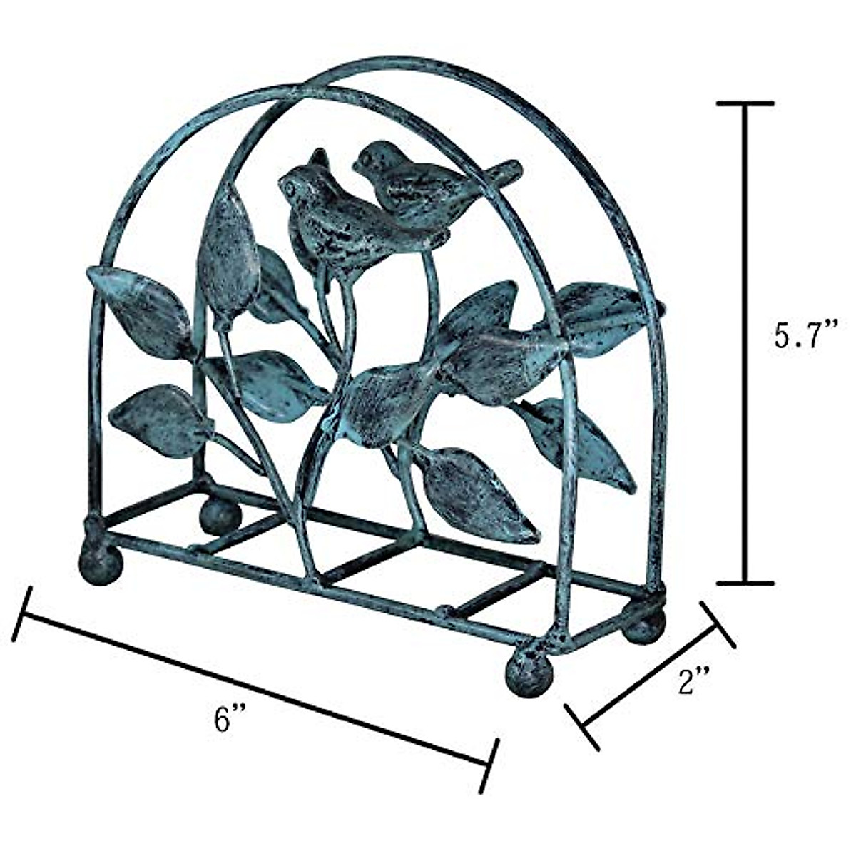 Cast Iron Bird & Tree Classic Napkin Holder/Tabletop Freestanding Tissue Dispenser, Turquoise