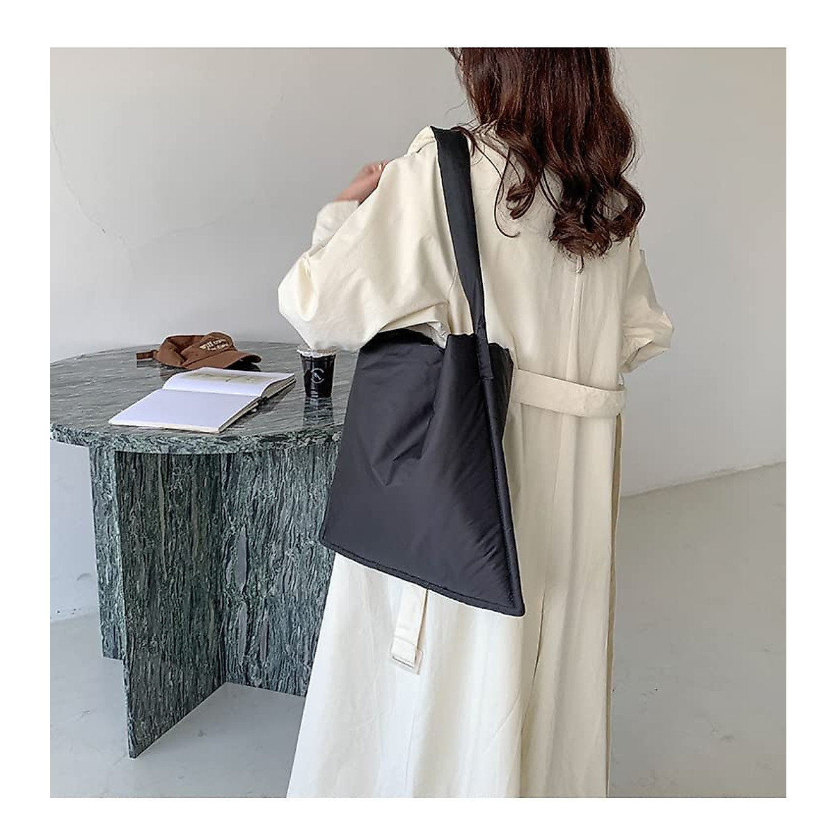 Elegant Women Winter Autumn Soft Puffer Quilted tote Shoulder Bag Handbag Pillow Bag (Black)