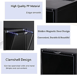 AOTENG STAR Black Storage Shoes Box Womens Mens Shoe Storage Display Box Plastic Foldable Stackable Shoe Container Clear Closet Shelf Shoe Organizer-6 Pack