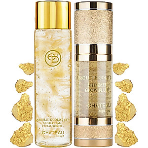 Absolute Gold 24K Gold Petal Facial Toner - 24K Shimmer Glow Fluid (Pack 2). 24 Karat Gold/Collagen/HYALURONIC Acid. for All Skin Types.